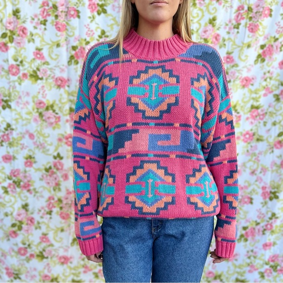 nuovo | Sweaters | Vintage 9s Nuovo Southwestern Candy Colored Sweater ...